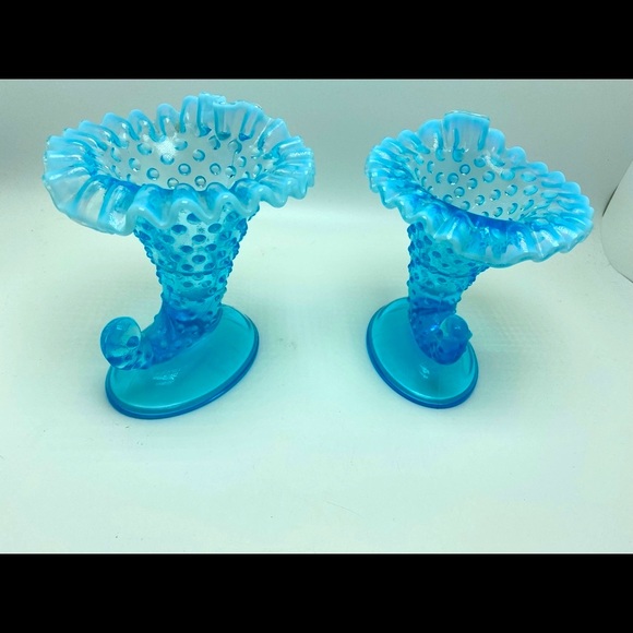 Fenton | Accents | 2 Vintage Fenton Opalescent Hobnail Cornucopia Vases ...